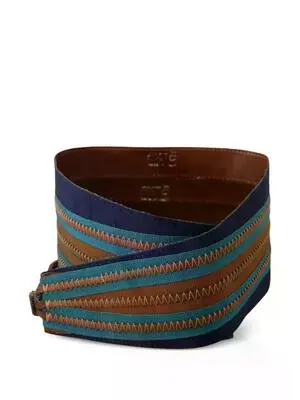 EXTE Wide Striped Tie-fastening Belt - Brown