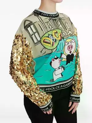Dolce & Gabbana Sequin Embellished Graphic Print Sweater