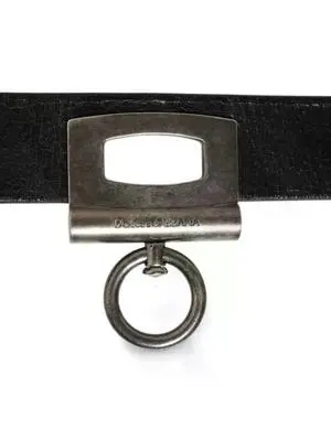 Dolce & Gabbana Grained Leather Ring Detail Belt - Black