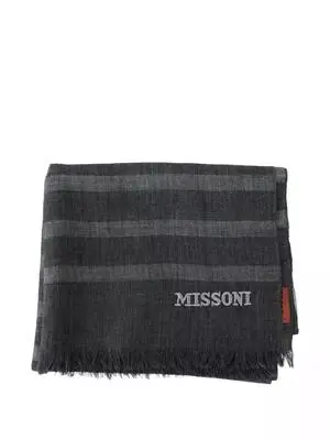 Missoni Striped Wool Scarf - Grey