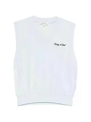 SPORTY & RICH V-neck Logo Embroidered Terry Cloth Vest - Blue