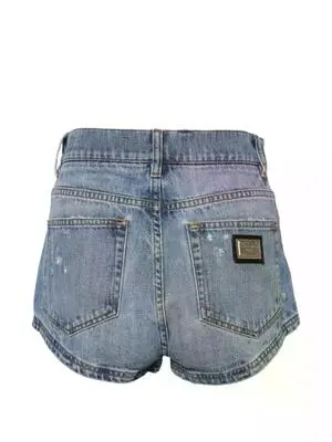 Dolce & Gabbana Distressed Logo Plaque Denim Shorts