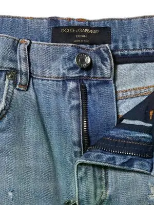 Dolce & Gabbana Distressed Logo Plaque Denim Shorts
