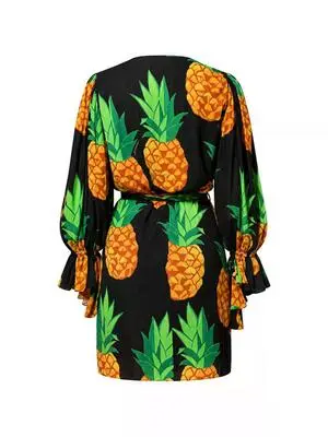 Dolce & Gabbana Silk Pineapple Print Wrap Mini Dress