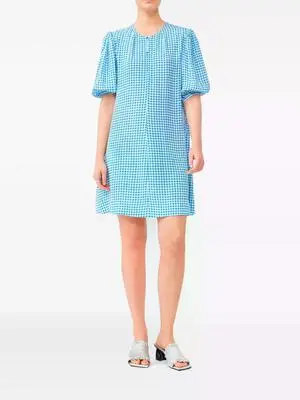 GANNI Checked Crepe Mini Dress - Blue