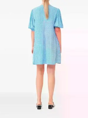 GANNI Checked Crepe Mini Dress - Blue