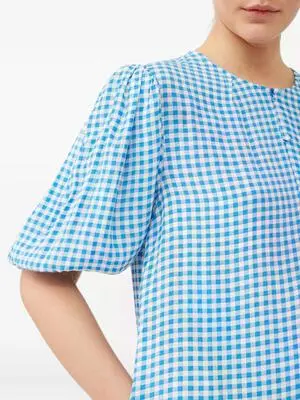 GANNI Checked Crepe Mini Dress - Blue