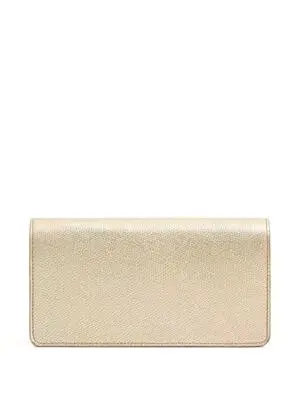 Valentino Garavani Vlogo Signature Laminated Grainy Calfskin Wallet With Chain - Gold