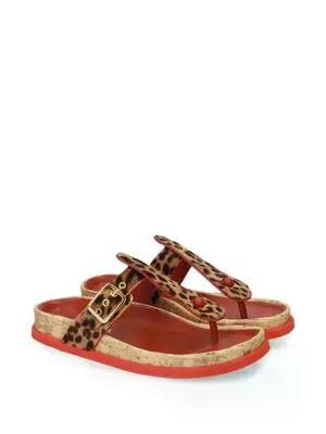 Premiata Leopard Print Thong Sandals With Gold Buckle - Neutrals