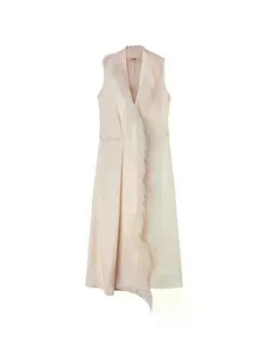 RETORI Retro Feather-trimmed Sleeveless Wrap Midi Dress