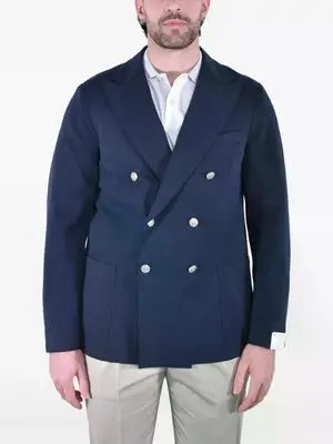 Eleventy Double-breasted Piqué Jacket - Blue