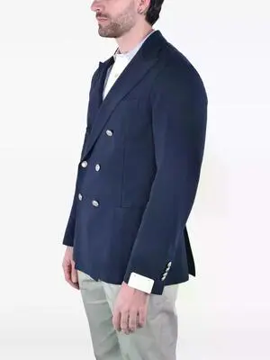 Eleventy Double-breasted Piqué Jacket - Blue