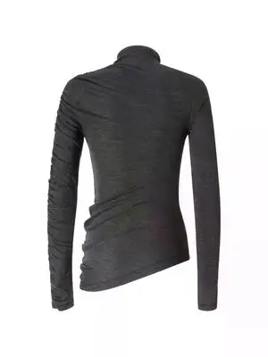 Pinko Ruched Asymmetric High Neck Long Sleeve Top