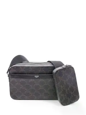 Celine Triomphe All-over Logo Print Messenger Bag - Black