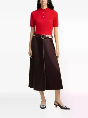 Marni Deep Satin Midi Skirt With Contrast Stitching