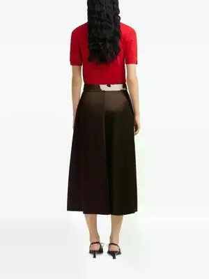 Marni Deep Satin Midi Skirt With Contrast Stitching