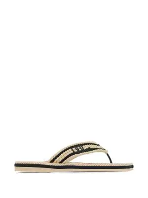 Chloé Rope Detail Logo Embroidered Sandals - Neutrals
