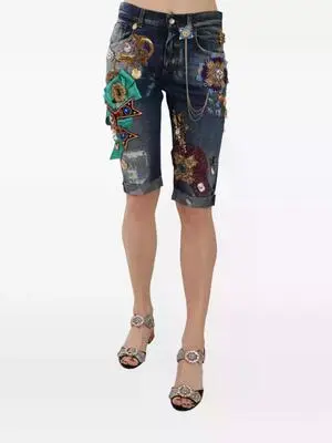 Dolce & Gabbana Embellished Distressed Denim Shorts