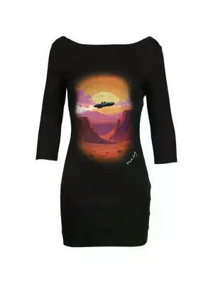 MARKGONG Graphic Print Open-back Mini Dress