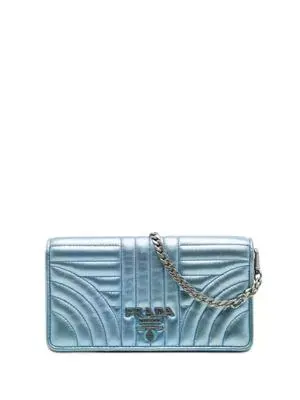 Prada Metallic Soft Calf Impunture Diagramme Wallet On Chain Crossbody Bag - Blue