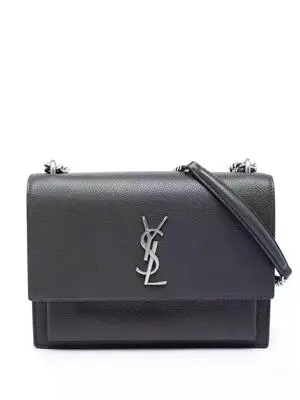 Saint Laurent Medium Grained Calfskin Monogram Sunset Crossbody Bag - Grey