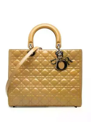 Dior Large Patent Cannage Lady Satchel - Neutrals