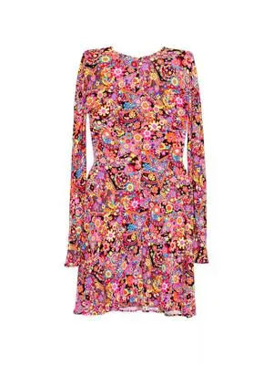 Versace Floral Print V-neck Long Sleeve Dress