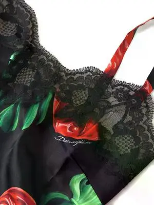Dolce & Gabbana Floral Print Lace Trim Camisole - Black