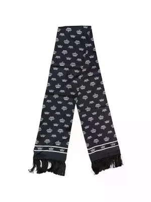 Dolce & Gabbana Crown-print Fringed Scarf - Black