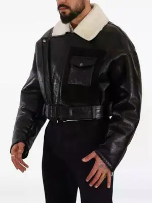 Dolce & Gabbana Belted Shearling Collar Leather Jacket