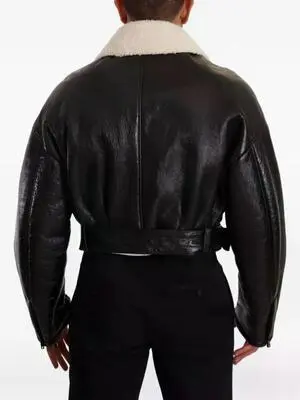Dolce & Gabbana Belted Shearling Collar Leather Jacket