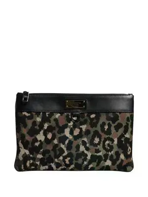 Dolce & Gabbana Leopard Print Jacquard Panel Clutch Bag - Black