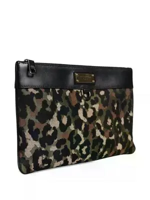 Dolce & Gabbana Leopard Print Jacquard Panel Clutch Bag