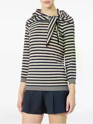 Max Mara Striped Tie-neck Quarter-sleeve Top - Black