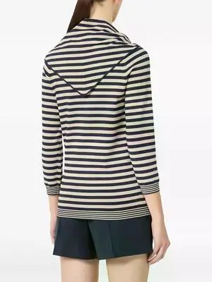 Max Mara Striped Tie-neck Quarter-sleeve Top - Black