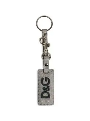 Dolce & Gabbana Logo-plaque Leather Keychain - Grey