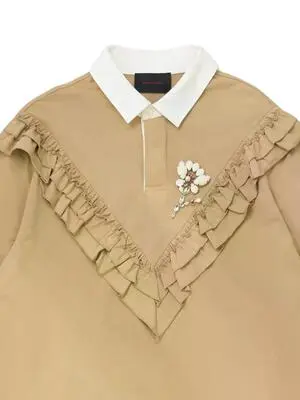 Simone Rocha Ruffle-trimmed Floral-embellished Polo Shirt - Neutrals