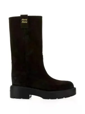 Miu Miu Logo Plaque Suede Boots