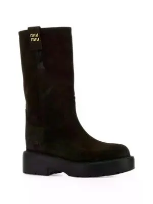 Miu Miu Logo Plaque Suede Boots
