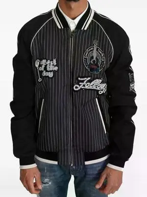 Dolce & Gabbana Pinstripe Embellished Bomber Jacket