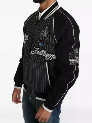 Dolce & Gabbana Pinstripe Embellished Bomber Jacket
