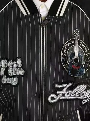 Dolce & Gabbana Pinstripe Embellished Bomber Jacket