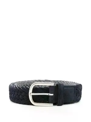 Canali Braided Leather Buckle Belt - Blue