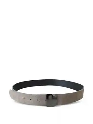 Costume National Suede Leather Logo Buckle Belt