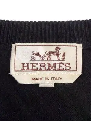 Hermès Navy Cashmere Sweater With Leather Stitching - Blue