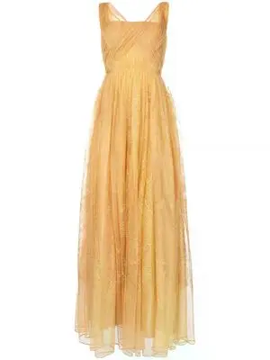 Alberta Ferretti Embroidered Motif Pleated Gown