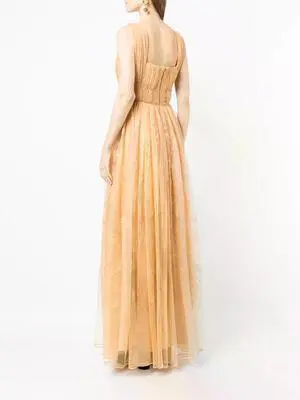 Alberta Ferretti Embroidered Motif Pleated Gown
