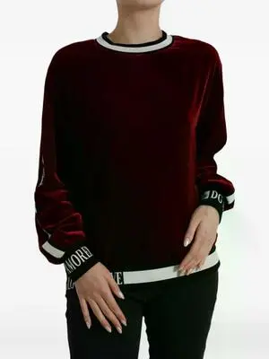 Dolce & Gabbana Burgundy Velvet Sweater With Logo Trim
