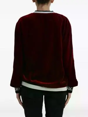 Dolce & Gabbana Burgundy Velvet Sweater With Logo Trim
