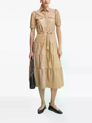 MORGAN Tiered Buttoned Dress With Puff Sleeves And Belt